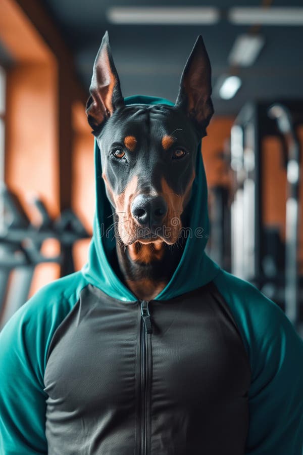 Doberman dog in the gym stock illustration. Illustration of pedigree ...