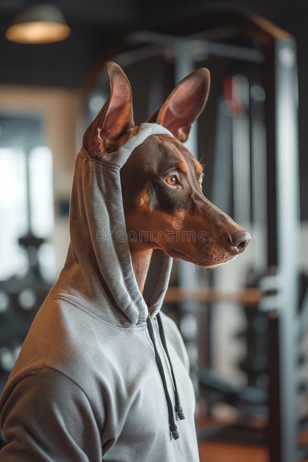 Doberman dog in the gym stock illustration. Illustration of young ...