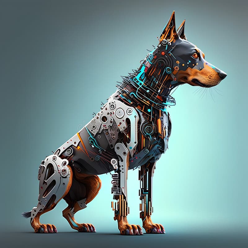 Doberman Dog in a Suit of a Robot. 3d Rendering Stock Illustration ...