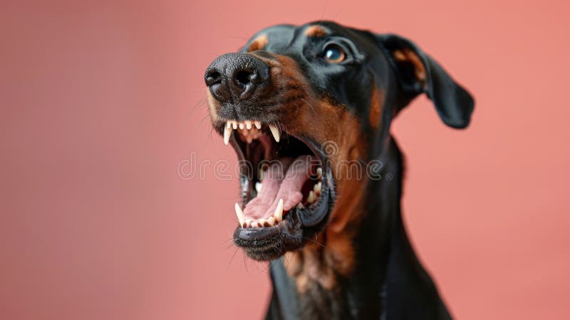 Doberman Pinscher, Angry Dog Baring Its Teeth, Studio Lighting Pastel ...