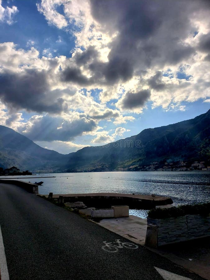 Dobrota kotor lower road stock image. Image of sunlight - 205430655