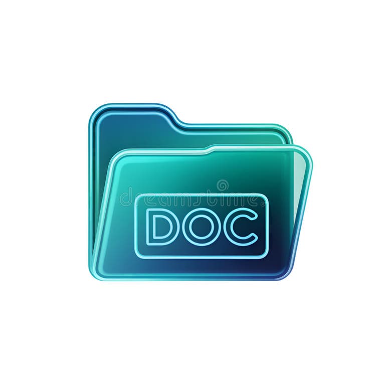 Doc Folder Icon in Teal with Glowing Outline on a White Isolated Studio ...