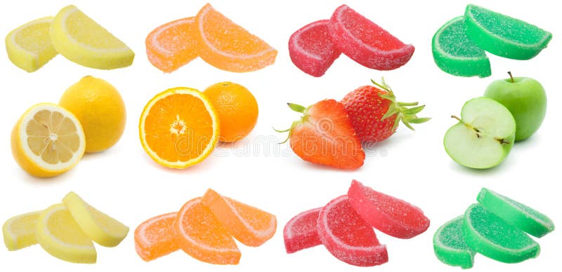 Doces Coloridos Da Fruta Com Frutas Foto de Stock - Imagem de colorido ...