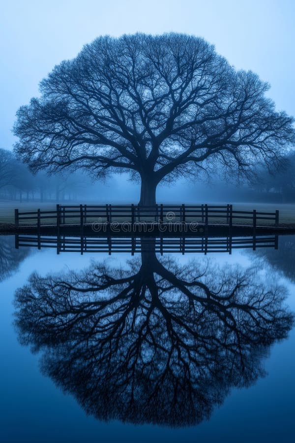 A Dock at Dawn is the Setting for a Peaceful Scene, with a Lone Tree ...