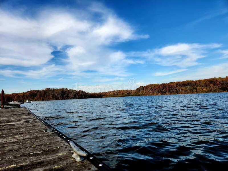 Dock on the Edge of the Water and Treeline Stock Photo - Image of edge ...