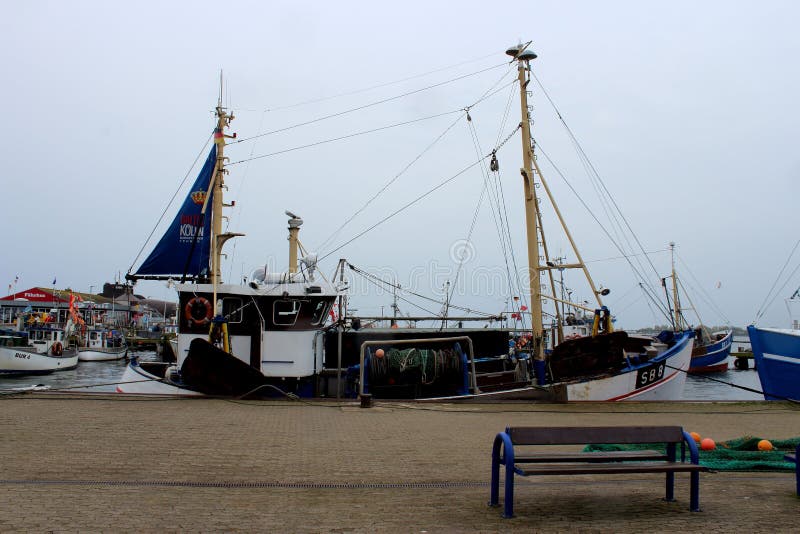 Dock of Fehmarn Harbor with Ships in the Sea Baltic Sea Water, Germany ...