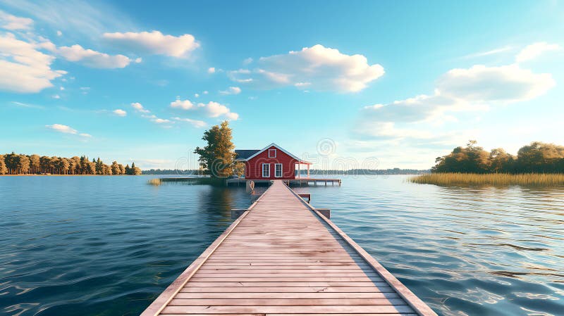 A Dock Leading To a House on the Water Stock Illustration ...