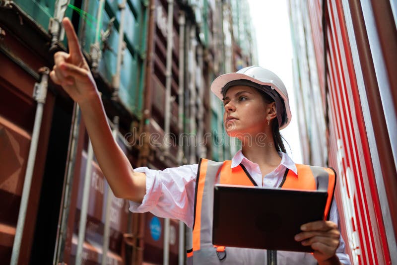 Dock Manager or Engineer Worker in Casual with Vest Standing in ...