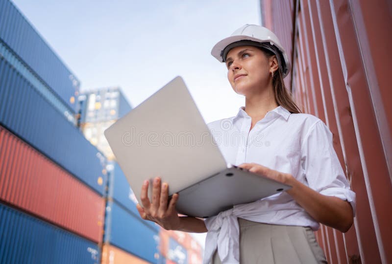 Dock Manager or Engineer Worker in Causual Suit Standing in Shipping ...