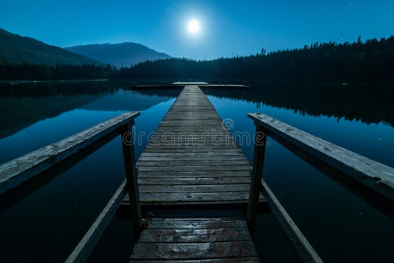 Dock at Night with Full Moon Stock Image - Image of mount, blue: 47722495