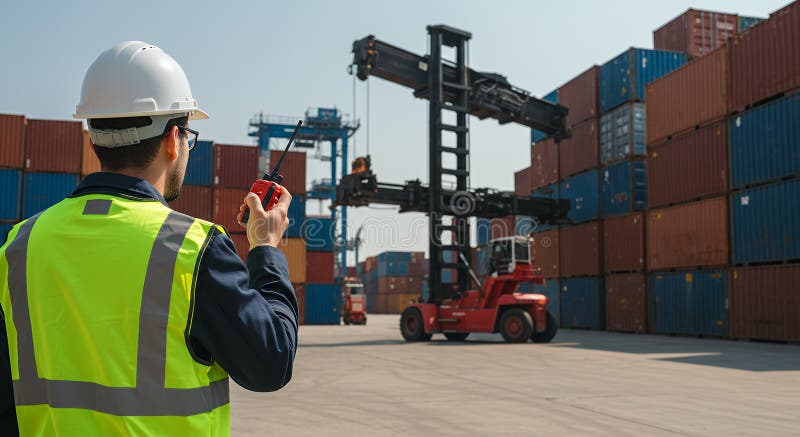 Dock Worker: Safety Inspector Overseeing Shipping Container Operations ...