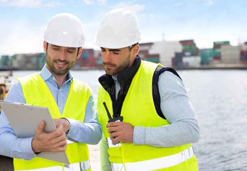 Dock Worker and Supervisor Checking Containers Data Stock Photo - Image ...