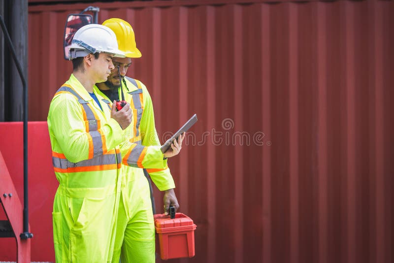 Dock Worker Team in Safety Gear at Industrial Site, Container Yard ...