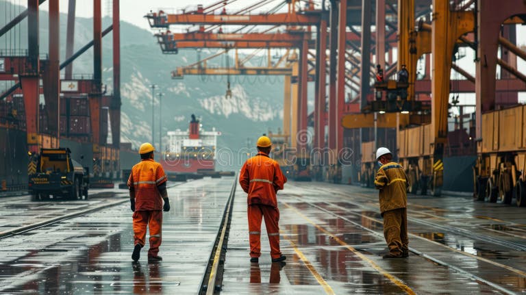 Dock Workers Coordinating Activities Stock Illustration - Illustration ...