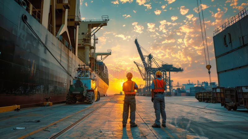 Dock Workers Coordinating Activities Stock Illustration - Illustration ...