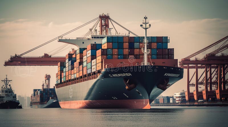 A Docked Container Cargo Ship Laden with Goods at the Port. Generative ...