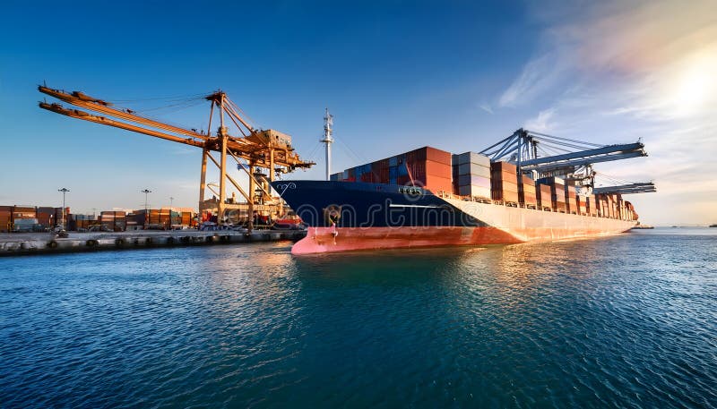 Docked Container Ship. Large Container Ship in a Dock at the Port Stock ...
