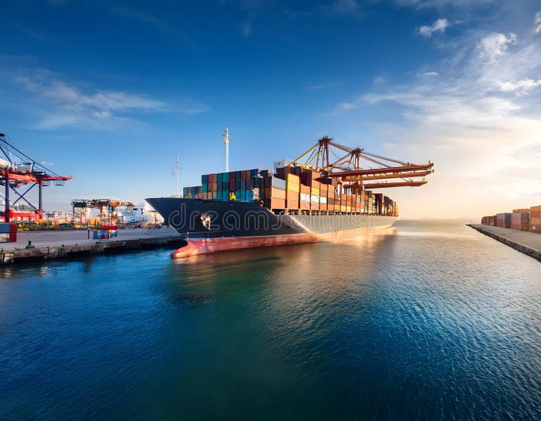 Docked Container Ship. Large Container Ship in a Dock at the Port Stock ...