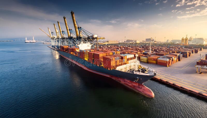 Docked Container Ship. Large Container Ship in a Dock at the Port Stock ...