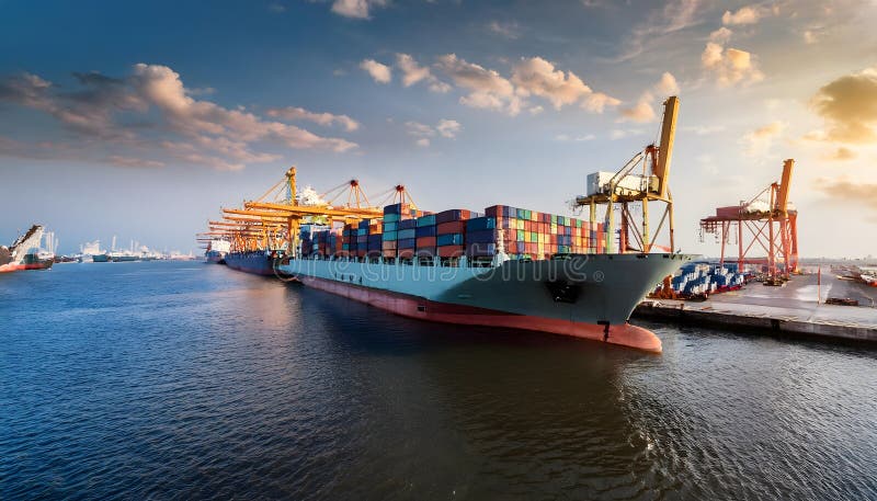 Docked Container Ship. Large Container Ship in a Dock at the Port Stock ...
