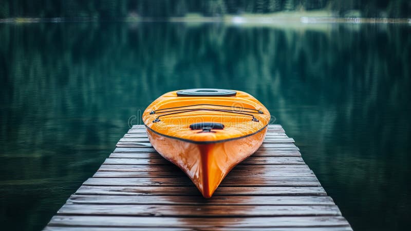 Docked Kayak with Bright Water Reflection. Stock Photo - Image of ...