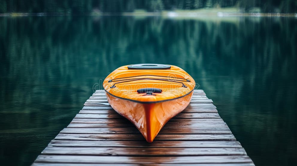 Docked Kayak with Bright Water Reflection. Stock Photo - Image of ...