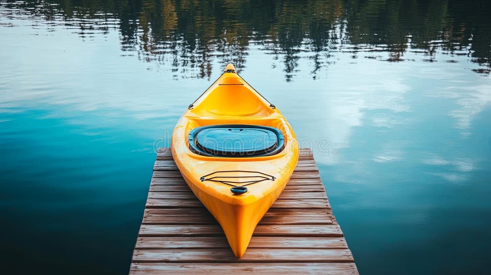 Docked Kayak with Bright Water Reflection. Stock Photo - Image of canoe ...
