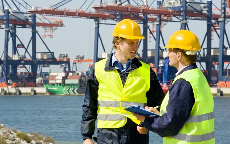 Dockers in a Container Harbor Stock Photo - Image of hard, engineers ...