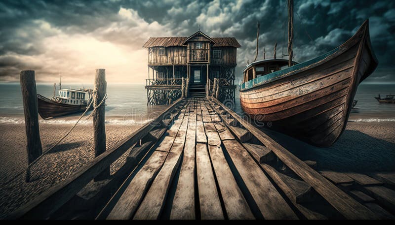 Dockside Reflections stock illustration. Illustration of bobbing ...