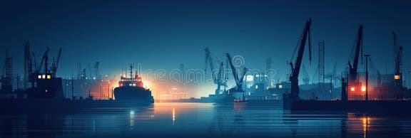 Dockyard at Night, with Subtle Lighting from Ships and Cranes. Stock ...