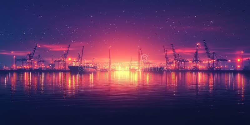 Dockyard at Night, with Subtle Lighting from Ships and Cranes. Stock ...