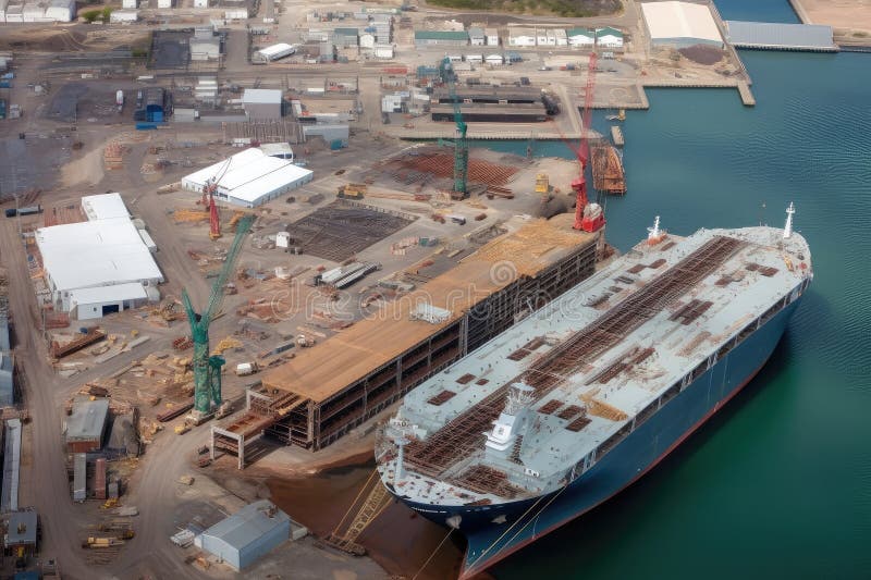 Dockyard with View of Ship Under Construction, Seen from Above Stock ...