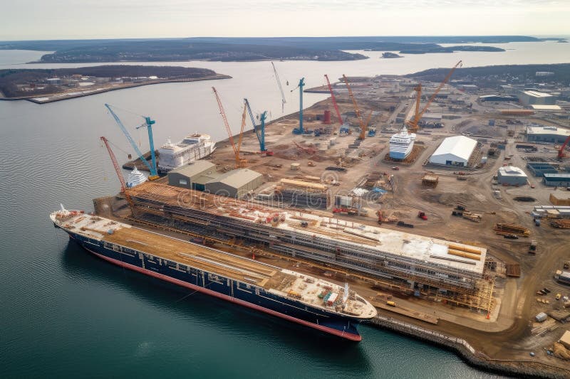 Dockyard with View of Ship Under Construction, Seen from Above Stock ...