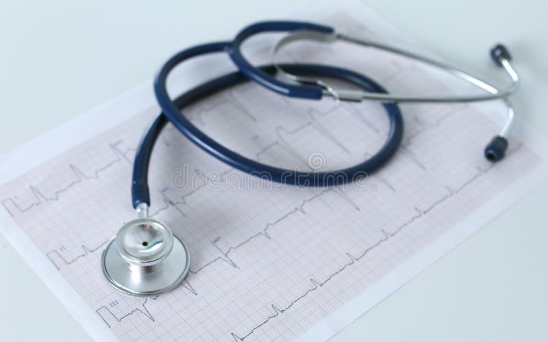 Docter Workplace with a Stethoscope Cardiogram Chart with Medical Table ...