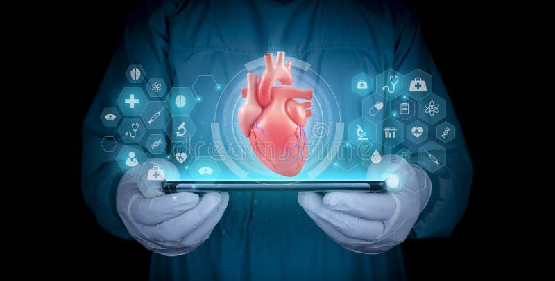Doctor Analyzes Human Heart through Hologram from Tablet. Heart Study ...