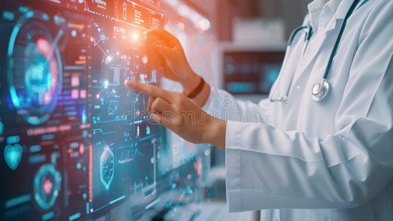 Medical Professional Interacting with Futuristic Healthcare Interfac ... Medical Professional Interacting with Futuristic Healthcare Interfac ...