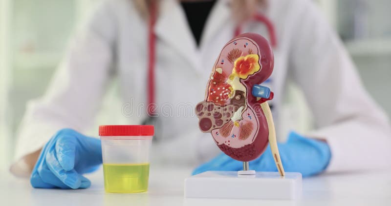 Doctor Analyzes Urine Sample Using a Microscope in Laboratory Stock ...