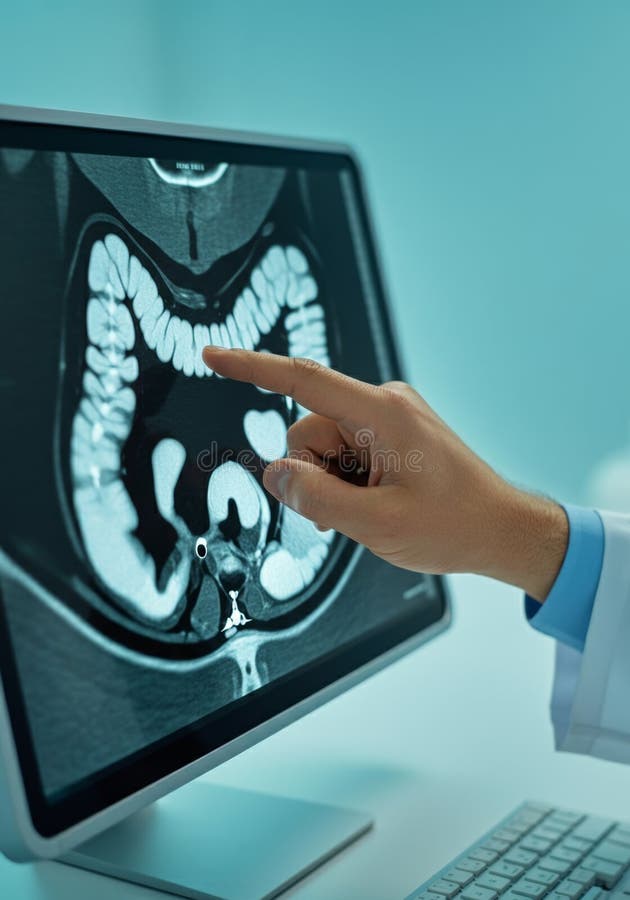 Doctor Analyzing Abdominal Ct Scan Image on Computer Screen in Medical Office Stock Photo ...