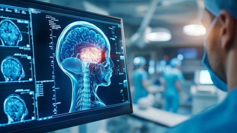 Doctor Analyzing Brain Scan in Modern Clinic Stock Illustration ...