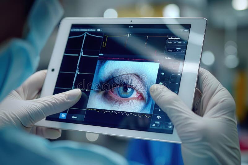 Doctor Analyzing Cataract Surgery Results on Touchscreen Tablet for ...