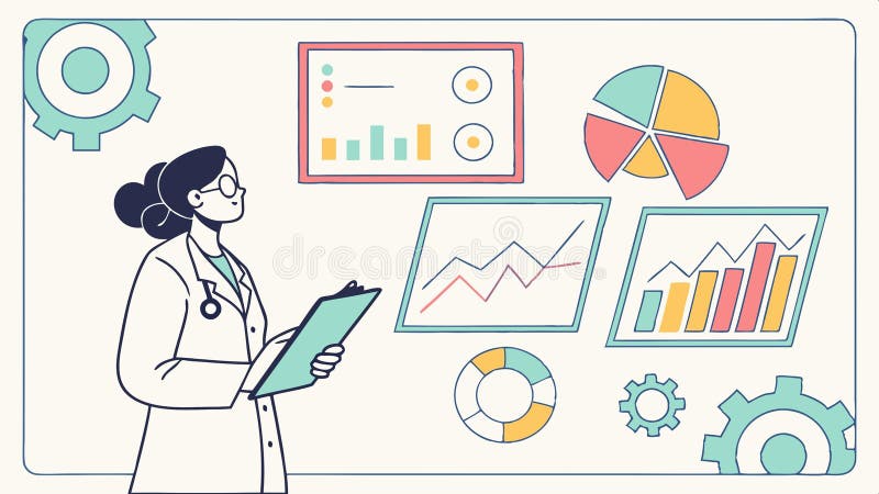 Doctor Analyzing Data Charts, Medical Professional Illustration Vector ...