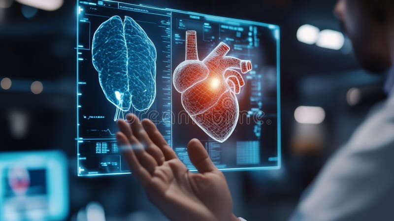 Doctor Analyzing Digital Heart and Brain Models during a Medical ...