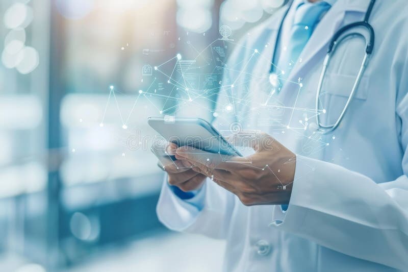 Doctor Analyzing Health Data on Device - Data Management Element ...