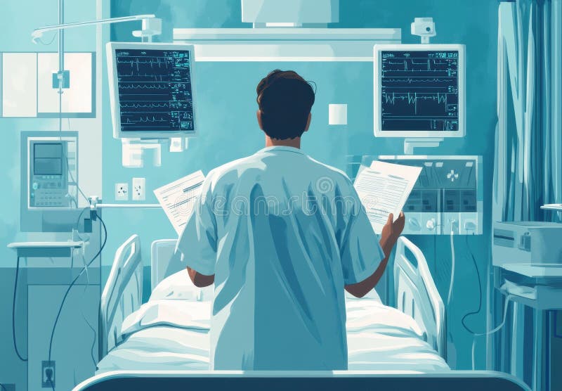 Doctor Analyzing Patient Data in a Modern Hospital Room Stock Photo ...