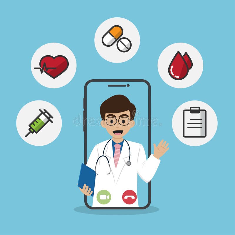 Vector Online Doctor Consultation with Smartphone. Video Call on Screen ...