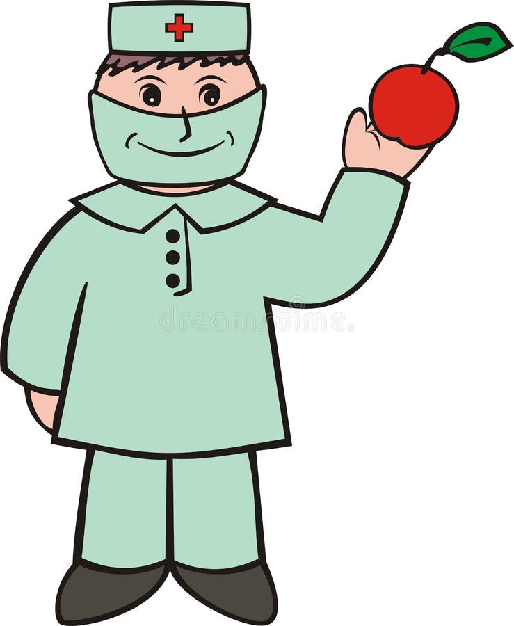 Cartoon doctor with apple stock vector. Illustration of girl - 80682812