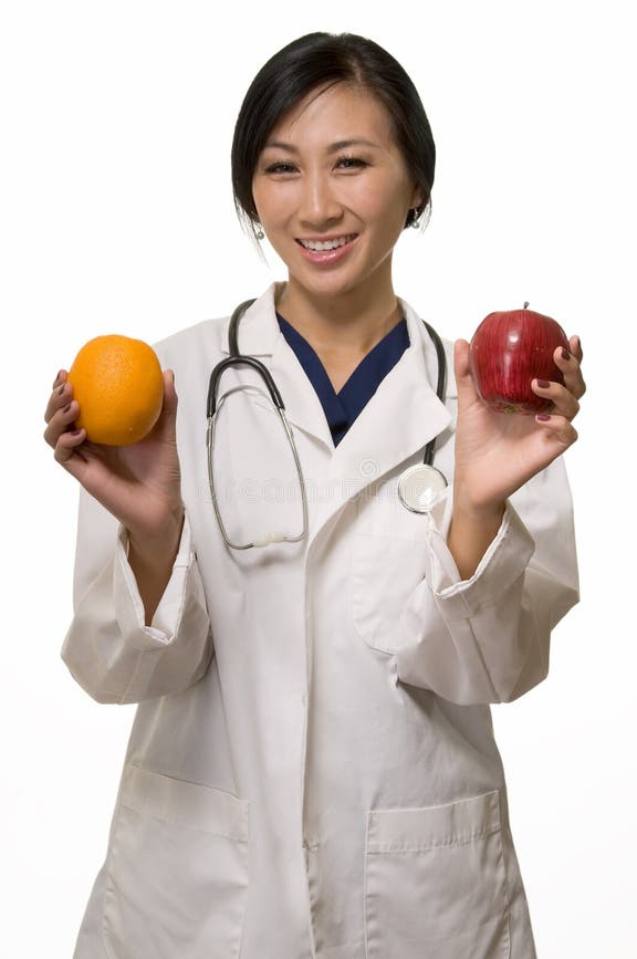 Doctor with Apple and Orange Stock Image - Image of health, occupation ...