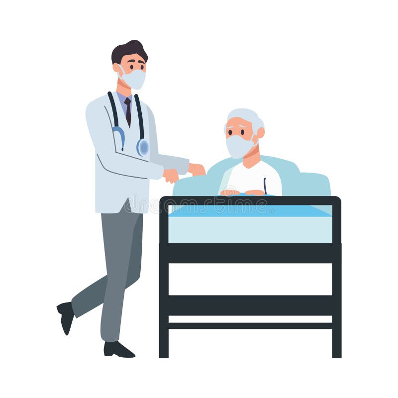 Doctor Attending Old Man Lying in Bed Stock Vector - Illustration of ...