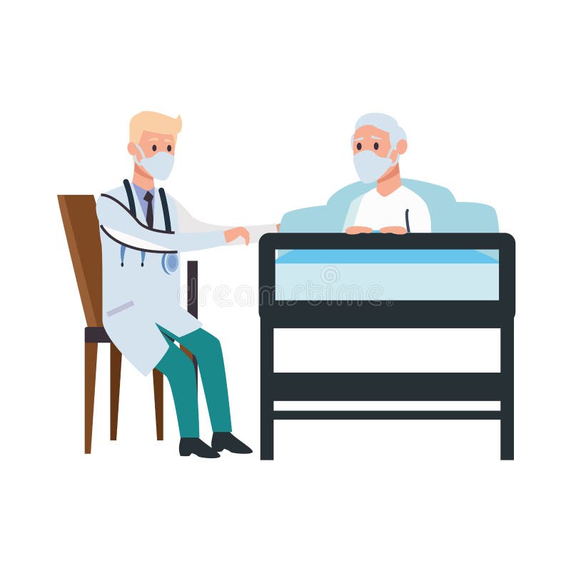 Doctor Attending Old Man Lying in Bed Stock Vector - Illustration of ...
