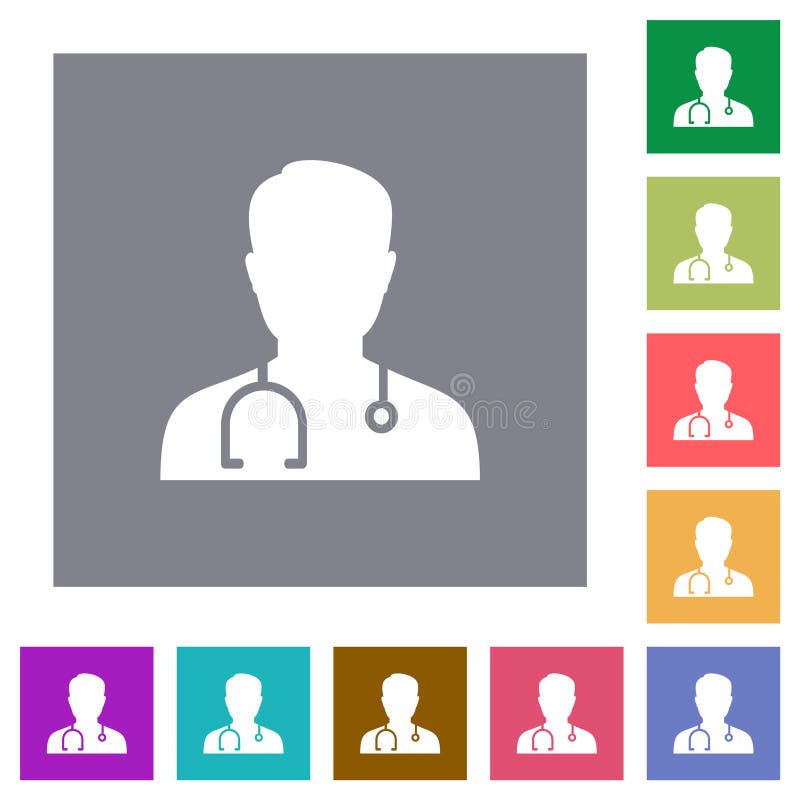 Doctor Avatar Square Flat Icons Stock Vector - Illustration of square ...